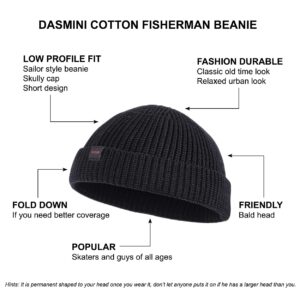 DASMINI Fisherman Beanie Hats for Men Women,Knit Trawler Rollup Edge Skull Cap,Watch cap,Docker Beanie Spring Fall Short Mini Hats (Black, Size M)