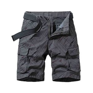 shorts for men with zipper pockets mens cargo shorts summer striped belted tactical dungarees classic fit multi pocket cotton linen shorts outdoor black linen shorts for men 7 inch inseam dark gray m