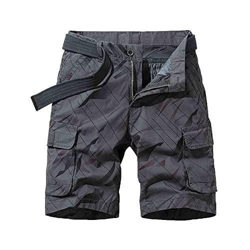 Shorts for Men with Zipper Pockets Mens Cargo Shorts Summer Striped Belted Tactical Dungarees Classic Fit Multi Pocket Cotton Linen Shorts Outdoor Black Linen Shorts for Men 7 Inch Inseam Dark Gray M