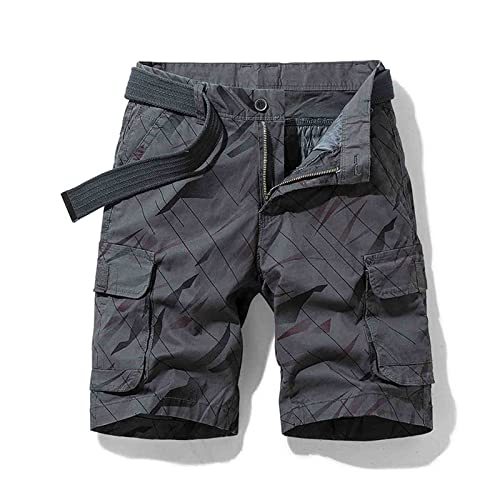 Shorts for Men with Zipper Pockets Mens Cargo Shorts Summer Striped Belted Tactical Dungarees Classic Fit Multi Pocket Cotton Linen Shorts Outdoor Black Linen Shorts for Men 7 Inch Inseam Dark Gray M