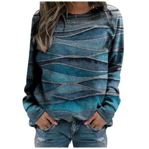 oversized sweatshirt for women cyber of monday deals 2023 women long sleeve pullover shirts round neck printed vintage sweatshirt ruffle casual blouses fall clothes 2023 blue 3x