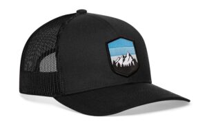 haka mountains & trees trucker hat, mesh outdoor hat for men & women, adjustable snapback baseball cap, golf hat black