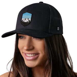 HAKA Mountains & Trees Trucker Hat, Mesh Outdoor Hat for Men & Women, Adjustable Snapback Baseball Cap, Golf Hat Black