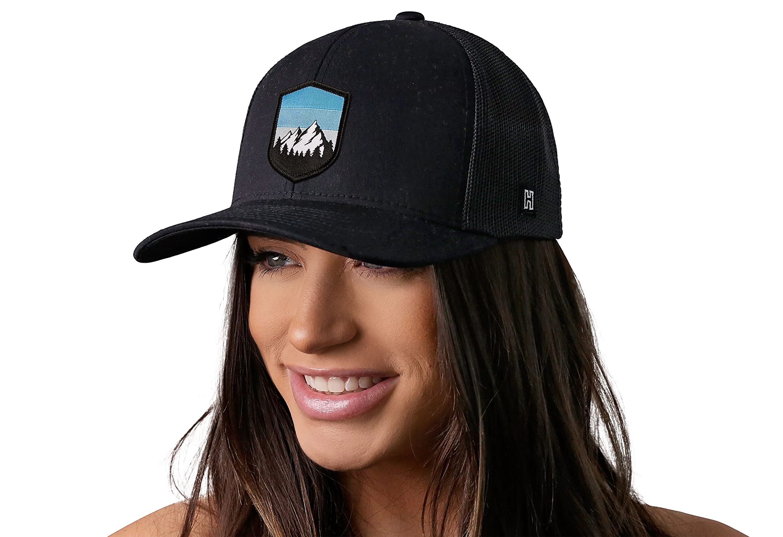 HAKA Mountains & Trees Trucker Hat, Mesh Outdoor Hat for Men & Women, Adjustable Snapback Baseball Cap, Golf Hat Black