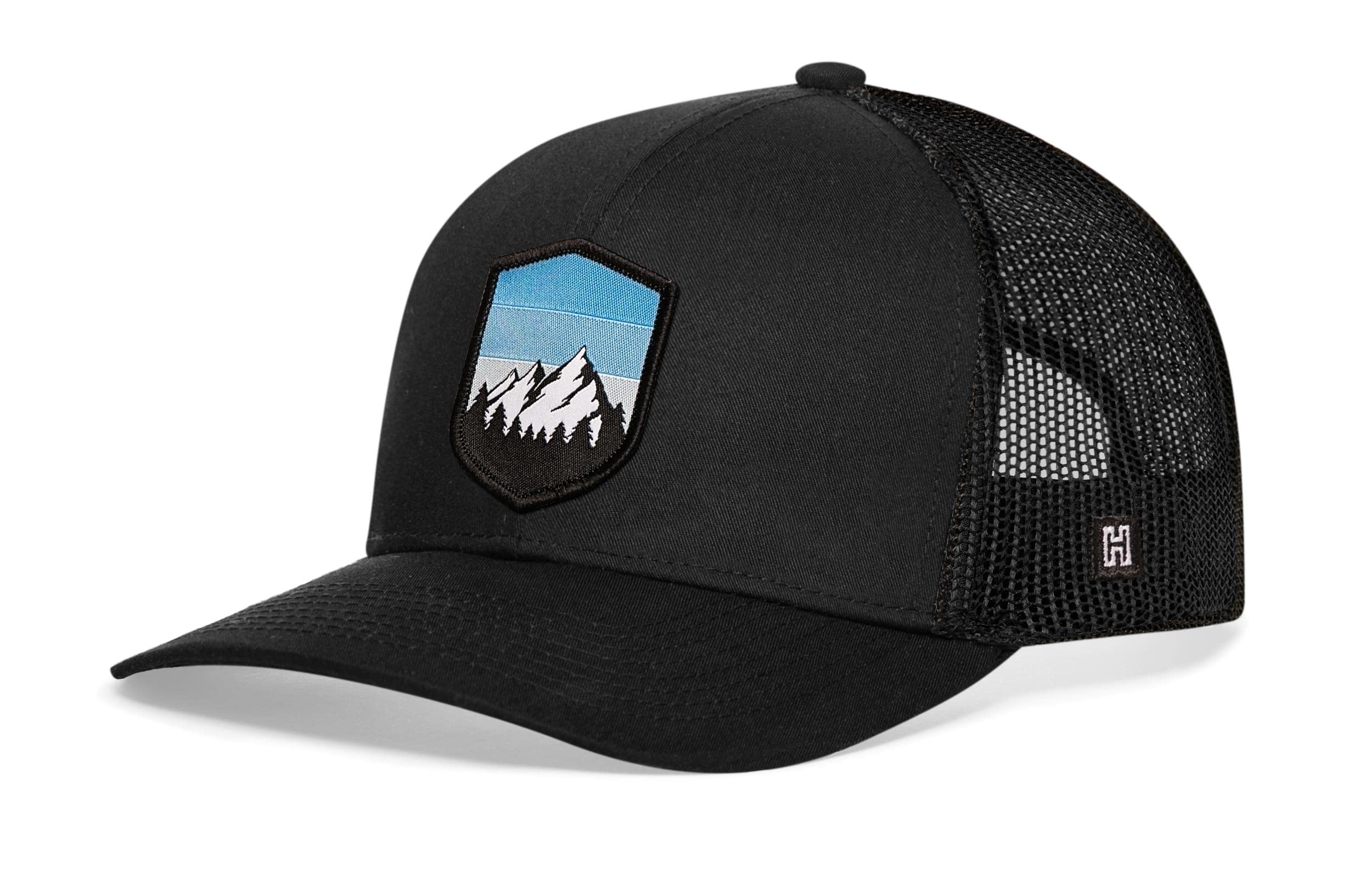 HAKA Mountains & Trees Trucker Hat, Mesh Outdoor Hat for Men & Women, Adjustable Snapback Baseball Cap, Golf Hat Black