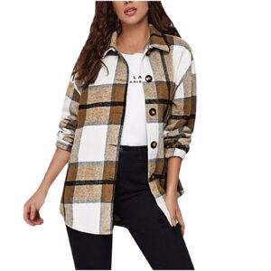 mrgiinri womens 2022 warm winter coat trendy plaid print blazer jackets button down collar puffer shacket trench cardigans