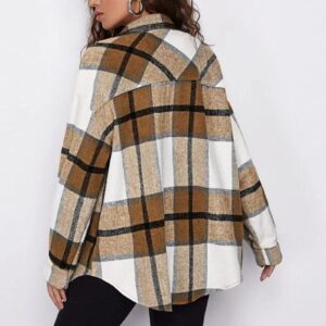 MRGIINRI Womens 2022 Warm Winter Coat Trendy Plaid Print Blazer Jackets Button Down Collar Puffer Shacket Trench Cardigans