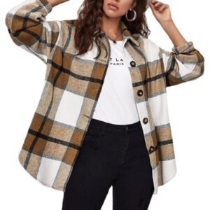 MRGIINRI Womens 2022 Warm Winter Coat Trendy Plaid Print Blazer Jackets Button Down Collar Puffer Shacket Trench Cardigans