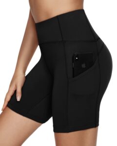 queenieke sports shorts 6" inseam high waist 3-pocket running shorts for women xs color midnight black