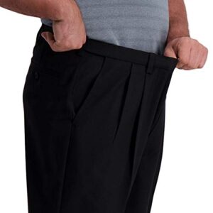 Haggar Men's Cool Right Performance Flex Classic Fit Pleat Front Pant-Reg. and Big & Tall Sizes, Black-BT, 46W x 32L