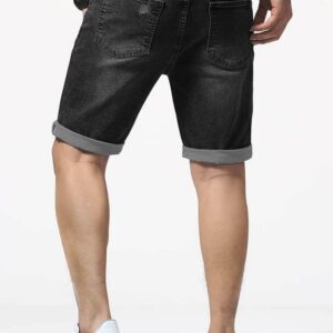 JMIERR Mens Shorts Casual Denim Stretch Slim Fit Washed Distressed Rolled Ripped Jean Shorts for Men US 36(L) Model B Black