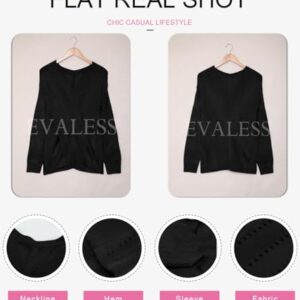 EVALESS Women's Cute Long Sleeve Striped Sweaters Fall V Neck Sweater Tops 2023 Color Block Loose Knitted Pullover Sweaters Black Small