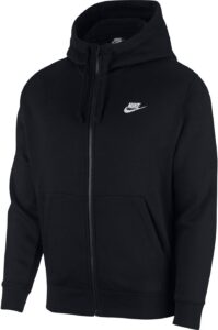 nike men's sportswear club fleece full zip hoodie, fleece zip-up hoodie men, black/black/white, 4xl