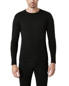 lapasa mens 100% merino wool base layer thermal shirt underwear long sleeve crew neck thermal top m29, black, large