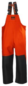 helly-hansen workwear storm waterproof bib pants for men made from heavy-duty breathable pvc-coated polyester for mobility, dark orange/black - medium