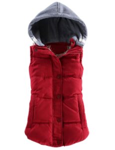 yeokou women's slim sleeveless quilted removable hooded winter puffer vest coat(red-m)