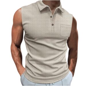 black t shirts for men 2023 fashion button down waffle muscle fit shirt summer casual slim fit solid tank tops button down shirt men khaki l