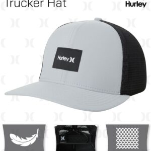 Hurley Men's Caps - Fairway Trucker Mesh Panel Baseball Cap Trucker Hat - Snap Back Hats for Men, Cool Grey/Black