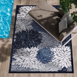 camilson indoor/outdoor rug, navy blue 5x7 floral exotic tropical area rugs for indoor and outdoor patios, easy-cleaning non-shedding living room, garden and kitchen washable outside carpet (5 x 7)