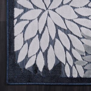 CAMILSON Indoor/Outdoor Rug, Navy Blue 5x7 Floral Exotic Tropical Area Rugs for Indoor and Outdoor patios, Easy-Cleaning Non-Shedding Living Room, Garden and Kitchen Washable Outside Carpet (5 x 7)