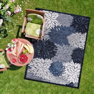 CAMILSON Indoor/Outdoor Rug, Navy Blue 5x7 Floral Exotic Tropical Area Rugs for Indoor and Outdoor patios, Easy-Cleaning Non-Shedding Living Room, Garden and Kitchen Washable Outside Carpet (5 x 7)