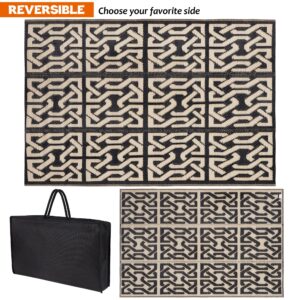 SAND MINE Reversible Mats, Plastic Straw Rug, Modern Area Rug, Large Floor Mat and Rug for Outdoors, RV, Patio, Backyard, Deck, Picnic, Beach, Trailer, Camping (4' x 6', Black & Beige)