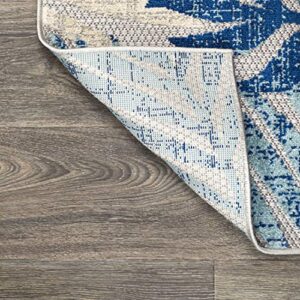 JONATHAN Y AMC100A-3 Tropics Palm Leaves Indoor Outdoor Area-Rug Bohemian Floral Easy-Cleaning High Traffic Bedroom Kitchen Backyard Patio Porch Non Shedding, 3 X 5, Gray/Blue