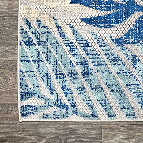 JONATHAN Y AMC100A-3 Tropics Palm Leaves Indoor Outdoor Area-Rug Bohemian Floral Easy-Cleaning High Traffic Bedroom Kitchen Backyard Patio Porch Non Shedding, 3 X 5, Gray/Blue