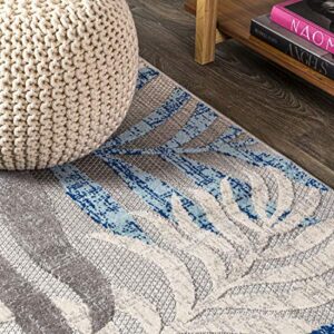 JONATHAN Y AMC100A-3 Tropics Palm Leaves Indoor Outdoor Area-Rug Bohemian Floral Easy-Cleaning High Traffic Bedroom Kitchen Backyard Patio Porch Non Shedding, 3 X 5, Gray/Blue