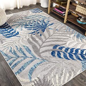 JONATHAN Y AMC100A-3 Tropics Palm Leaves Indoor Outdoor Area-Rug Bohemian Floral Easy-Cleaning High Traffic Bedroom Kitchen Backyard Patio Porch Non Shedding, 3 X 5, Gray/Blue