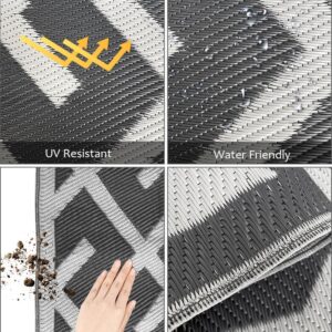 GEUOYEE Reversible Mats - Outdoor Rugs for Patio Clearance, 5'x8' Plastic Straw Rug Waterproof, Outside Indoor Outdoor Area Rug for RV, Backyard, Deck, Picnic, Beach, Trailer, Camping (Grey)