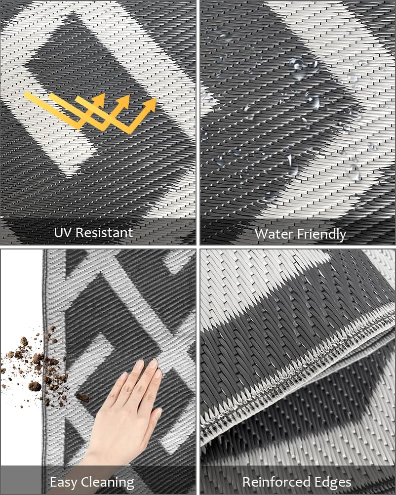 GEUOYEE Reversible Mats - Outdoor Rugs for Patio Clearance, 5'x8' Plastic Straw Rug Waterproof, Outside Indoor Outdoor Area Rug for RV, Backyard, Deck, Picnic, Beach, Trailer, Camping (Grey)