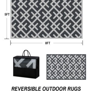 GEUOYEE Reversible Mats - Outdoor Rugs for Patio Clearance, 5'x8' Plastic Straw Rug Waterproof, Outside Indoor Outdoor Area Rug for RV, Backyard, Deck, Picnic, Beach, Trailer, Camping (Grey)