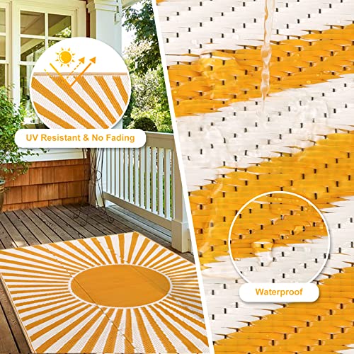 Anidaroel Outdoor Area Rug for Patio Clearance 5X8ft Waterproof, Reversible Plastic Straw Rug Outside Rug, Stain & UV Resistant RV Mat for Camping, Porch, Balcony, Pool Deck, Backyard, Orange