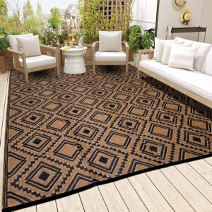 outdoor rugs for patio clearance - 5'x8' waterproof reversible indoor outdoor rug carpet, portable plastic straw rug for rv camping, picnic, beach, porch, deck(rug001#,black&brown)