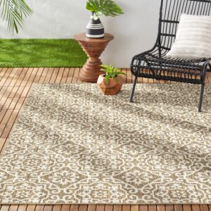 nicole miller new york patio country danica transitional geometric indoor/outdoor area rug, brown/beige, 5'2"x7'2"