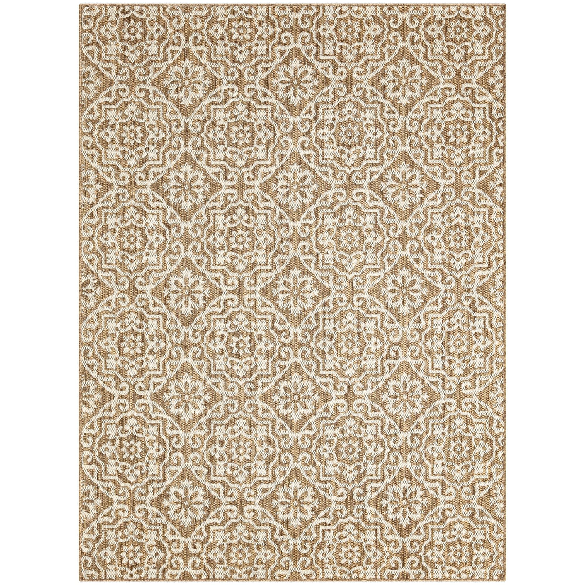 Nicole Miller New York Patio Country Danica Transitional Geometric Indoor/Outdoor Area Rug, Brown/Beige, 5'2"x7'2"