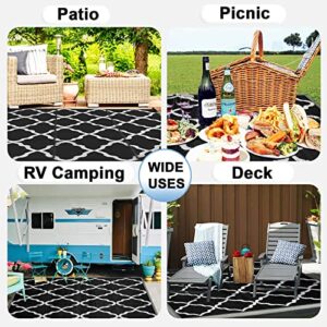 OutdoorLines Outdoor Plastic Area Rugs for Patio 4x6 ft - Reversible Outside Carpet, Stain & UV Resistant RV Mats, Straw Rug for Camping, Deck Garden, Porch and Balcony, Moroccan Black & Light Grey