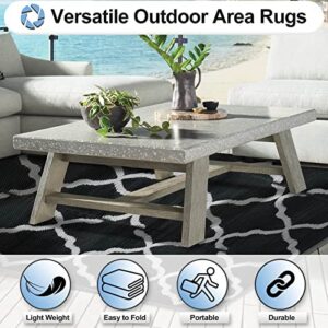 OutdoorLines Outdoor Plastic Area Rugs for Patio 4x6 ft - Reversible Outside Carpet, Stain & UV Resistant RV Mats, Straw Rug for Camping, Deck Garden, Porch and Balcony, Moroccan Black & Light Grey