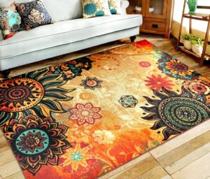 euch contemporary boho retro style abstract living room floor carpets non-skid indoor/outdoor large area rugs,39"x59" lotus