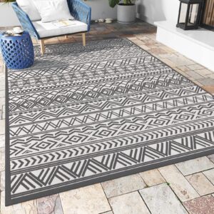 outdoor rug carpet 6x9 ft, flatweave textured outdoor patio rug non slip indoor outdoor rugs with rubber particles backing boho outdoor area rug for patio deck front porch backyard balcony