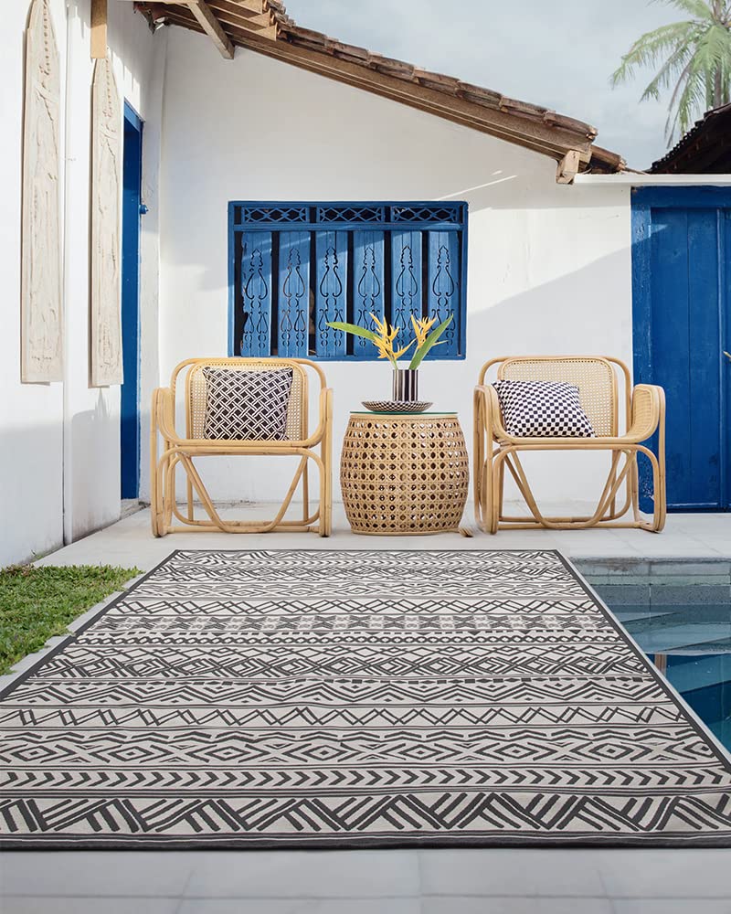 Outdoor Rug Carpet 6x9 ft, Flatweave Textured Outdoor Patio Rug Non Slip Indoor Outdoor Rugs with Rubber Particles Backing Boho Outdoor Area Rug for Patio Deck Front Porch Backyard Balcony