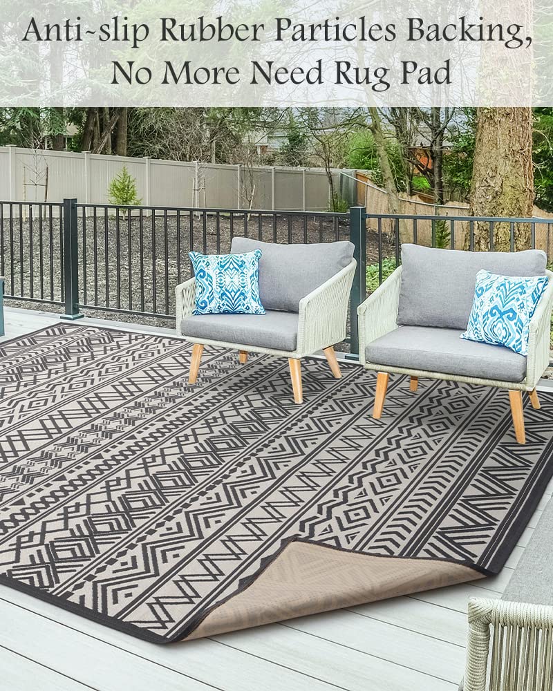 Outdoor Rug Carpet 6x9 ft, Flatweave Textured Outdoor Patio Rug Non Slip Indoor Outdoor Rugs with Rubber Particles Backing Boho Outdoor Area Rug for Patio Deck Front Porch Backyard Balcony