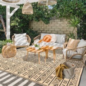 reversible outdoor rugs for patio decor 5x8ft waterproof portable outdoor carpet mat large plastic straw rug geometric bohemian area rug for patio clearance rv camping picnic beach backyard