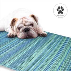 Fab Habitat Outdoor Rug - Waterproof, Fade Resistant, Crease-Free - Premium Recycled Plastic - Striped - Porch, Deck, Balcony, Laundry Room, Patio - Cancun - Turquoise & Moss Green - 3 x 5 ft