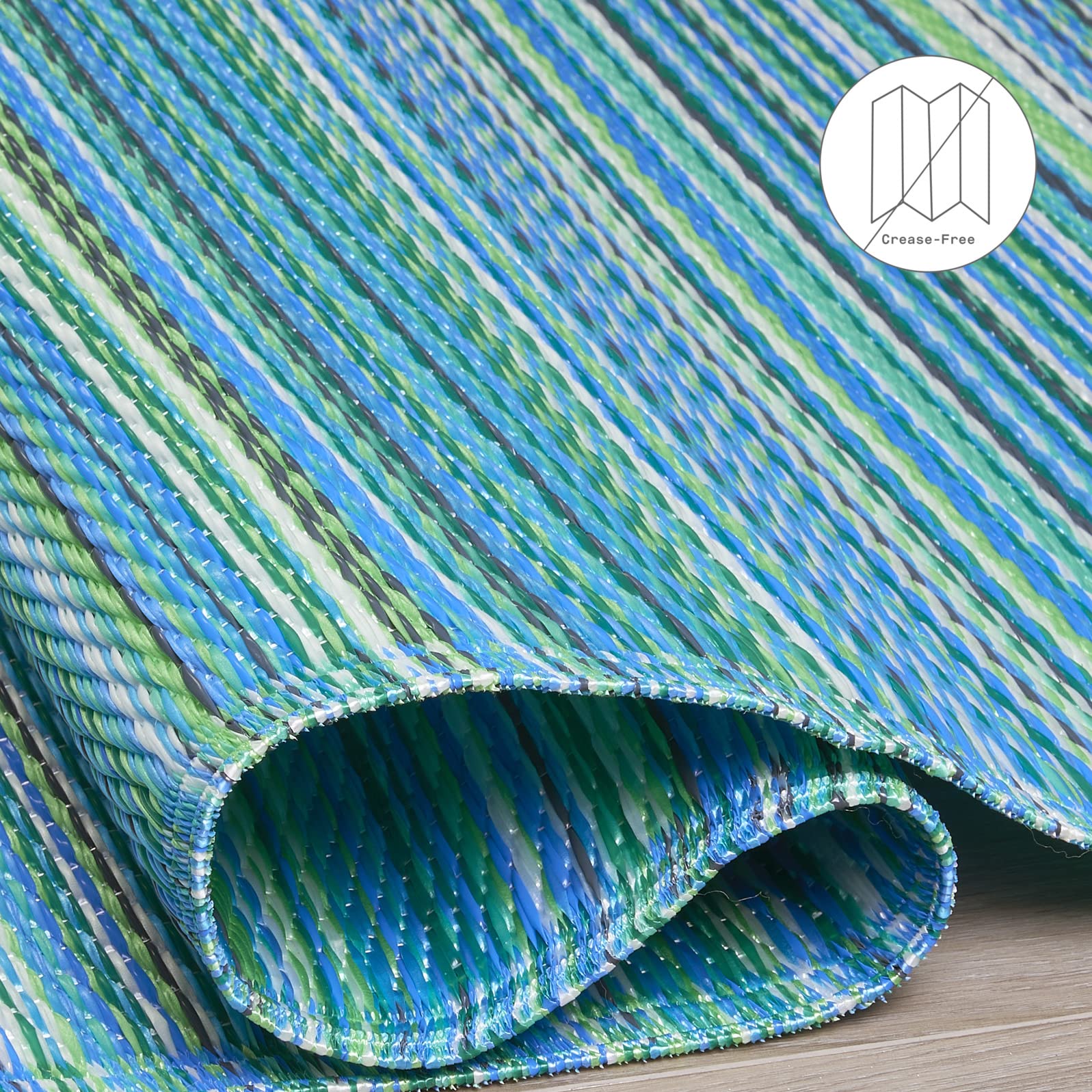 Fab Habitat Outdoor Rug - Waterproof, Fade Resistant, Crease-Free - Premium Recycled Plastic - Striped - Porch, Deck, Balcony, Laundry Room, Patio - Cancun - Turquoise & Moss Green - 3 x 5 ft