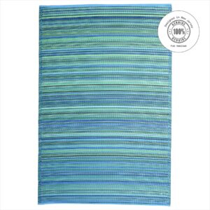 Fab Habitat Outdoor Rug - Waterproof, Fade Resistant, Crease-Free - Premium Recycled Plastic - Striped - Porch, Deck, Balcony, Laundry Room, Patio - Cancun - Turquoise & Moss Green - 3 x 5 ft