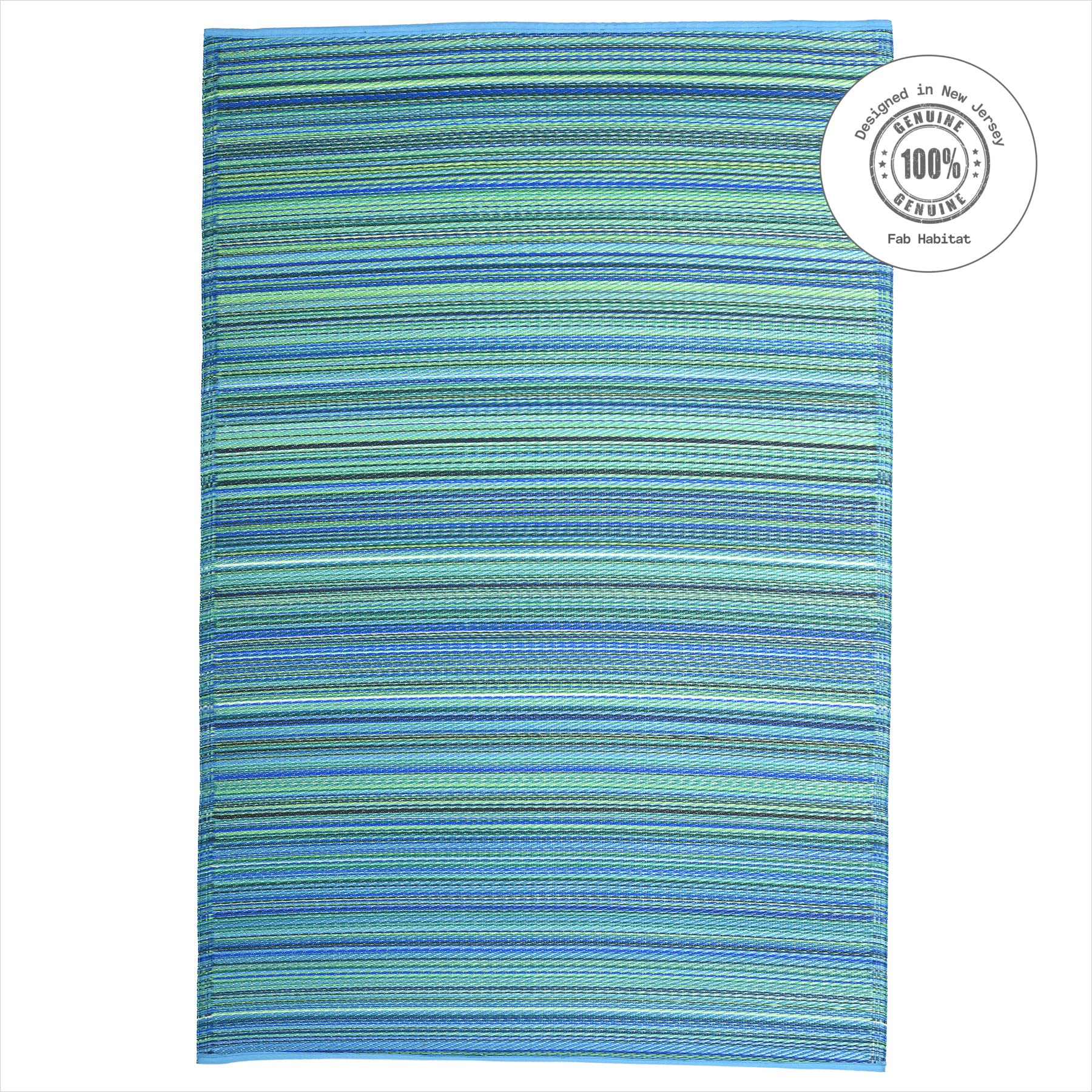 Fab Habitat Outdoor Rug - Waterproof, Fade Resistant, Crease-Free - Premium Recycled Plastic - Striped - Porch, Deck, Balcony, Laundry Room, Patio - Cancun - Turquoise & Moss Green - 3 x 5 ft