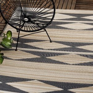 fab habitat outdoor rug - waterproof, fade resistant, crease-free - premium recycled plastic - geo tribal - porch, deck, balcony, mudroom, laundry room, patio - cairo - natural & black - 3 x 5 ft