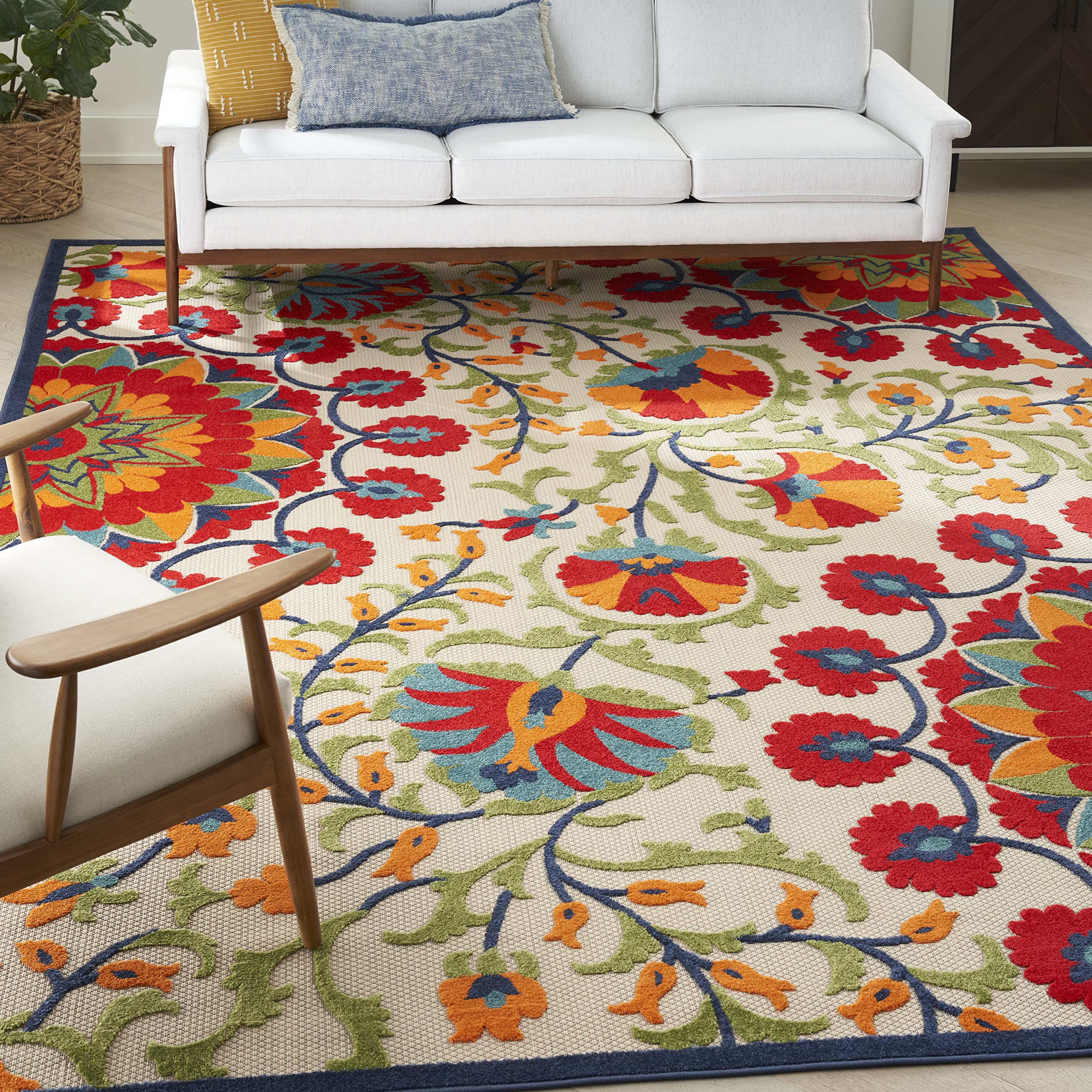 Nourison Aloha Indoor/Outdoor Red/Multi 10' x 14' Area Rug, Easy Cleaning, Non Shedding, Bed Room, Living Room, Dining Room, Deck, Backyard, Patio (10x14)